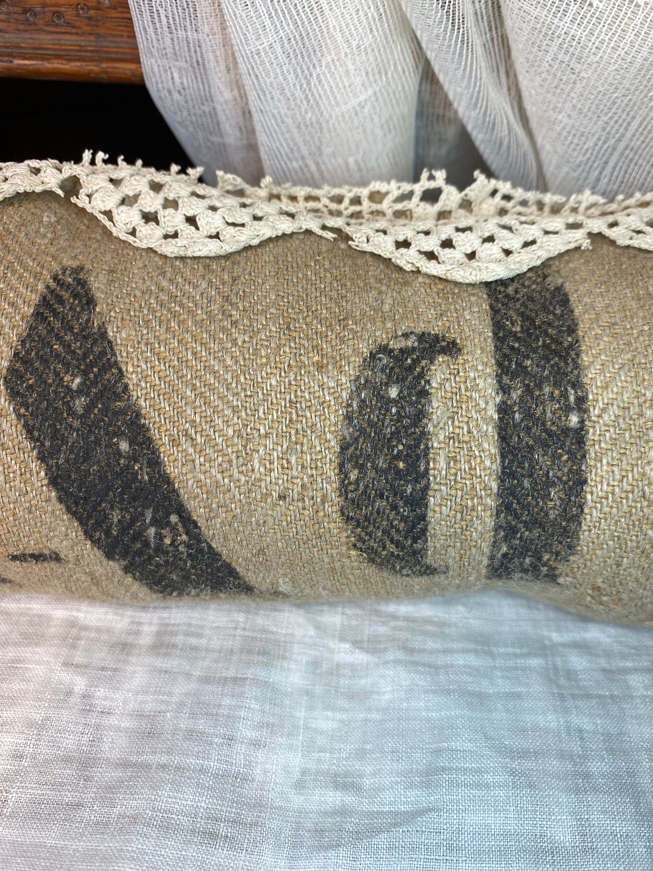 21 Antique German Grainsack Bolster Pillow, Rustic Farmhouse Grain Sack ...