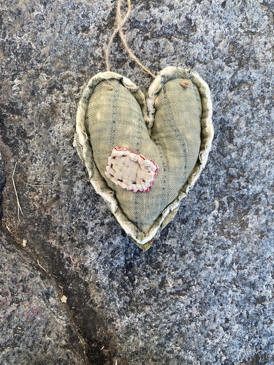 6" Primitive Antique Quilt Heart, Hanging Pillow Farmhouse Bowl Filler ...