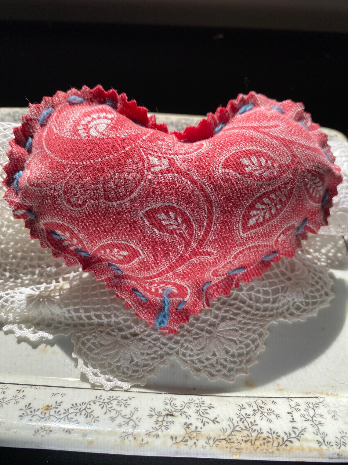 3 French Toile Heart Shaped Pillows Antique Grain Sack Farmhouse ...
