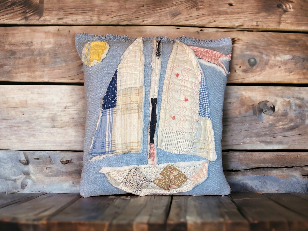 16 Antique Grain Sack Sailboat Pillow, Farmhouse Style Rustic ...