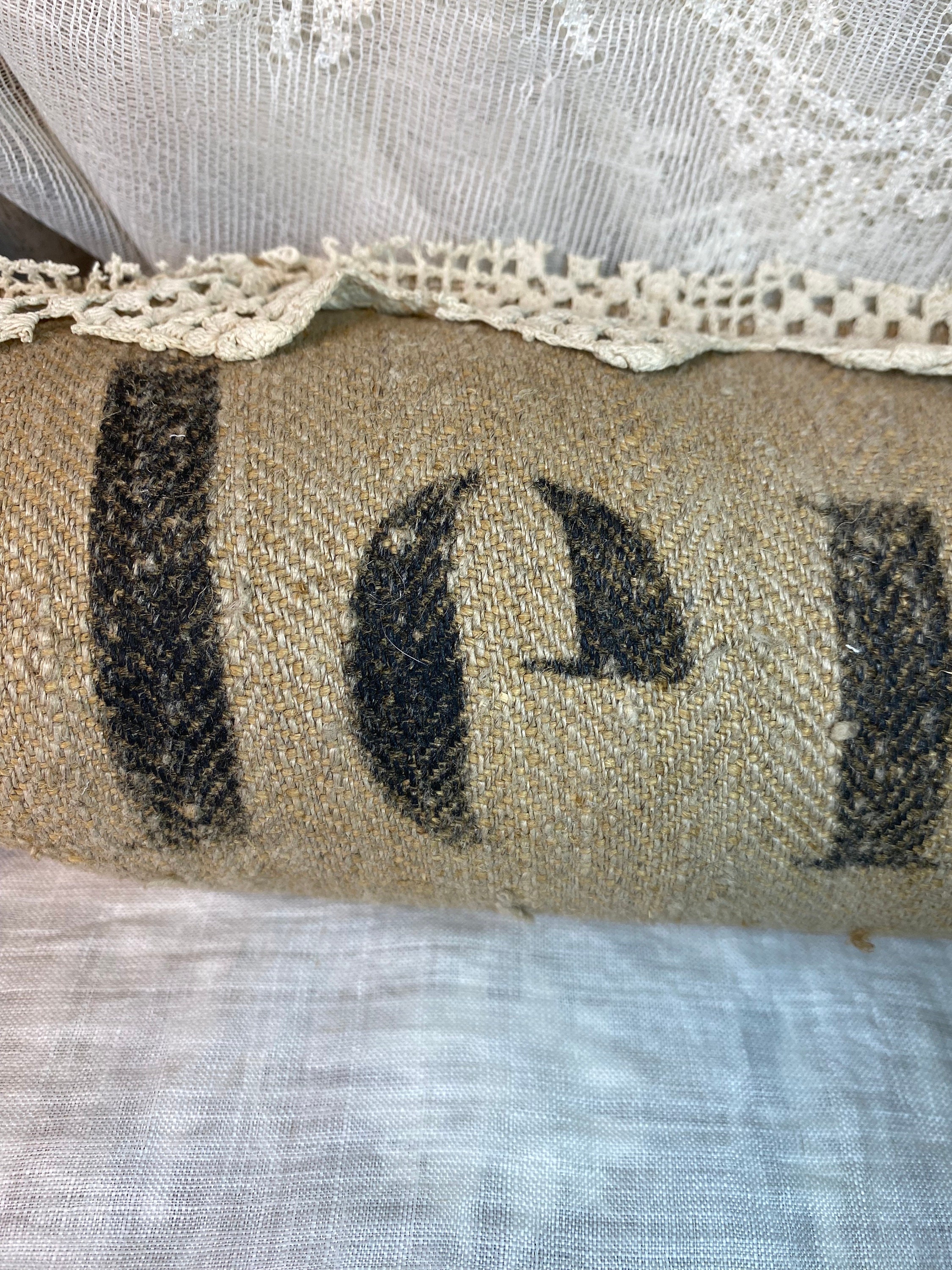 21 Antique German Grainsack Bolster Pillow, Rustic Farmhouse Grain Sack ...