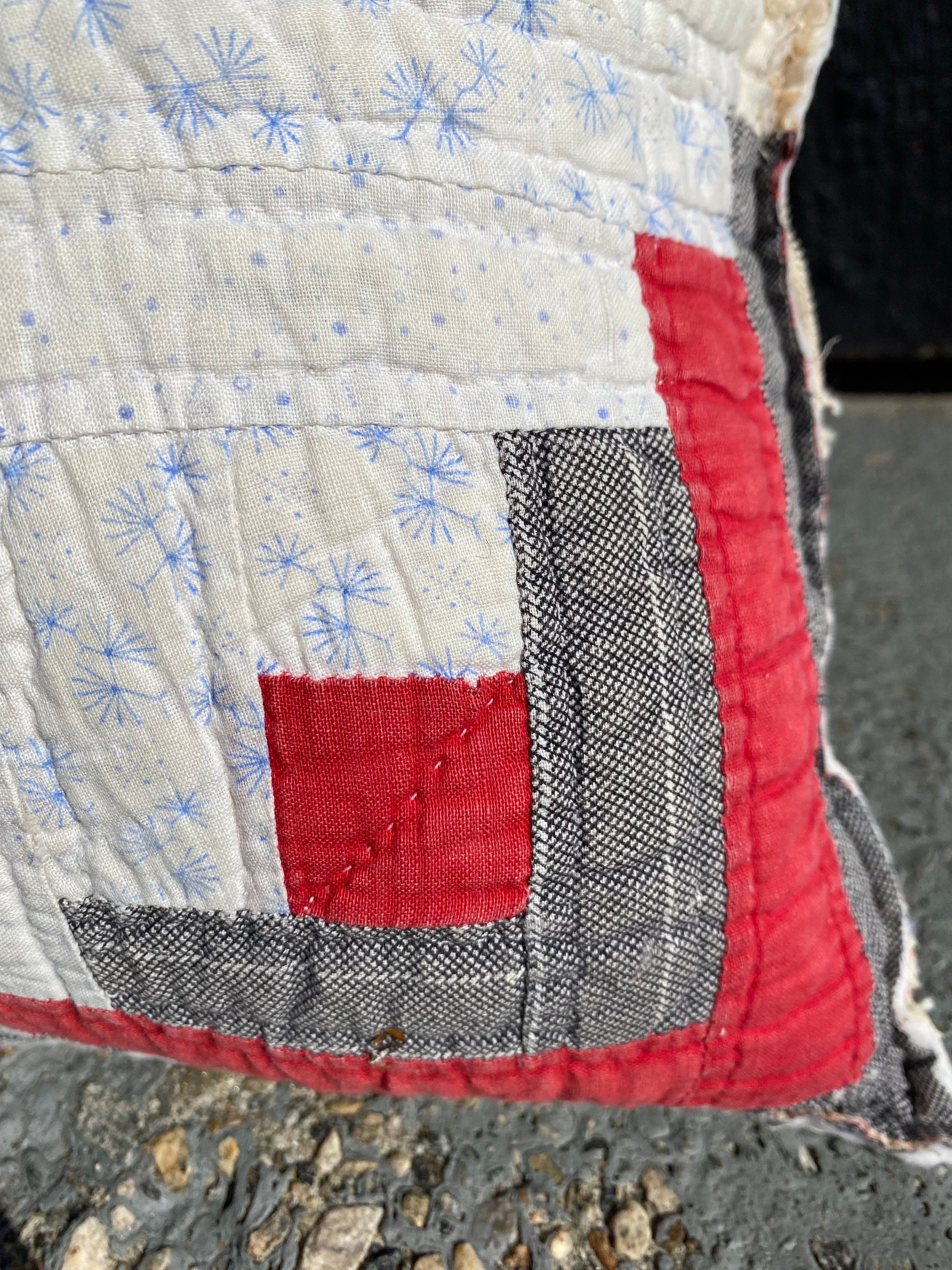16 Antique Log Cabin Quilt & Grainsack Sofa Pillow, Rustic Farmhouse ...