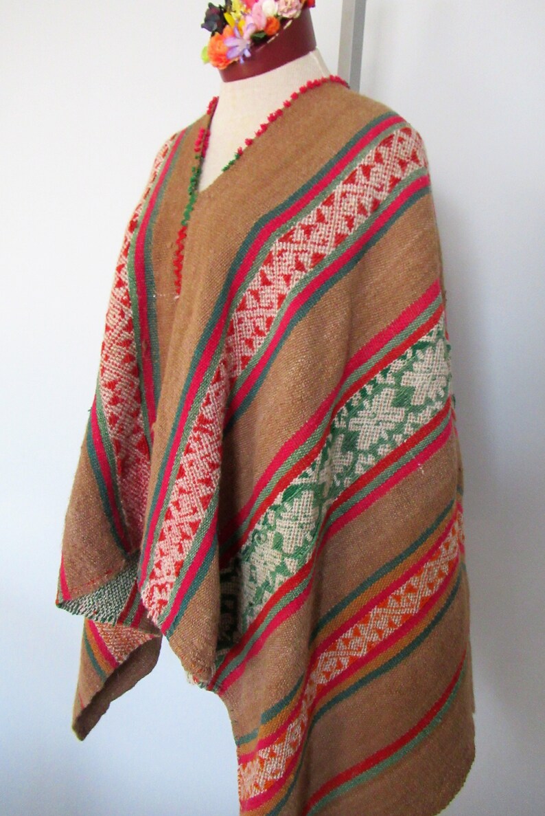 Vintage Peruvian Traditional 100% Alpaca Poncho/ Andean Mountain Aguayo ...