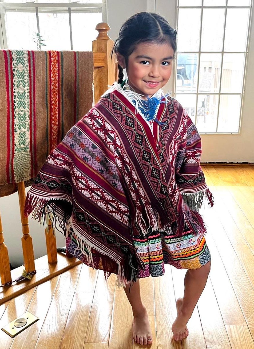 Andean Poncho 100% Alpaca for Kids (3-6 Years Old). Peruvian ...