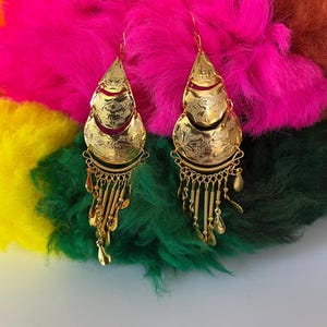 Peruvian Earrings in Alpaca, Inka Earrings, Long Golden Peruvian ...