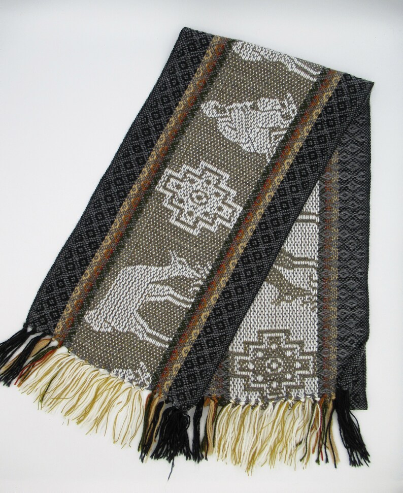 Alpaca Blend Unisex Scarf With Llama and Chakana Design/peruvian Alpaca ...