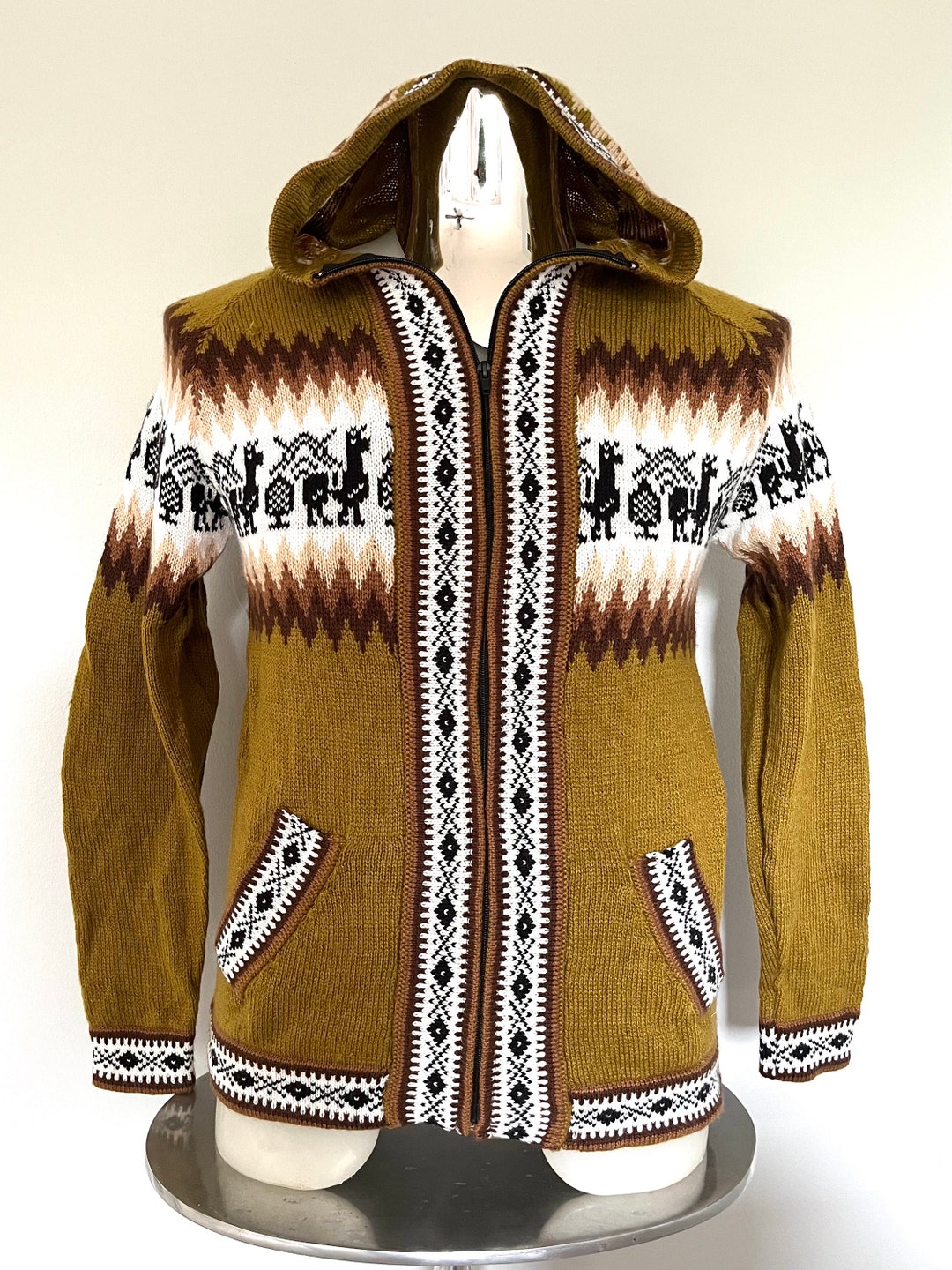 Men Hooded Sweater LARGE . Peruvian Unisex Sweater With Llama Design ...
