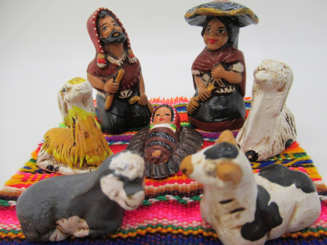 Hand Painted Nativity Set 2" Peru /pottery Nativity Miniature 7 Piece ...