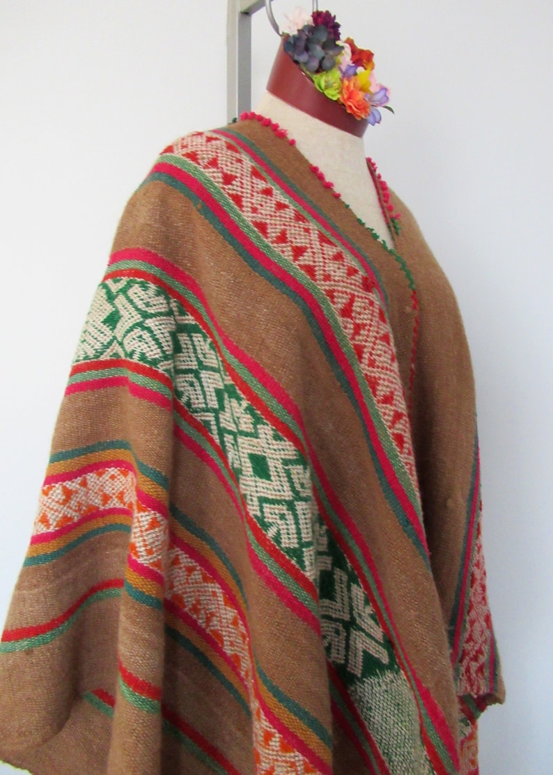 Vintage Peruvian Traditional 100% Alpaca Poncho/ Andean Mountain Aguayo ...