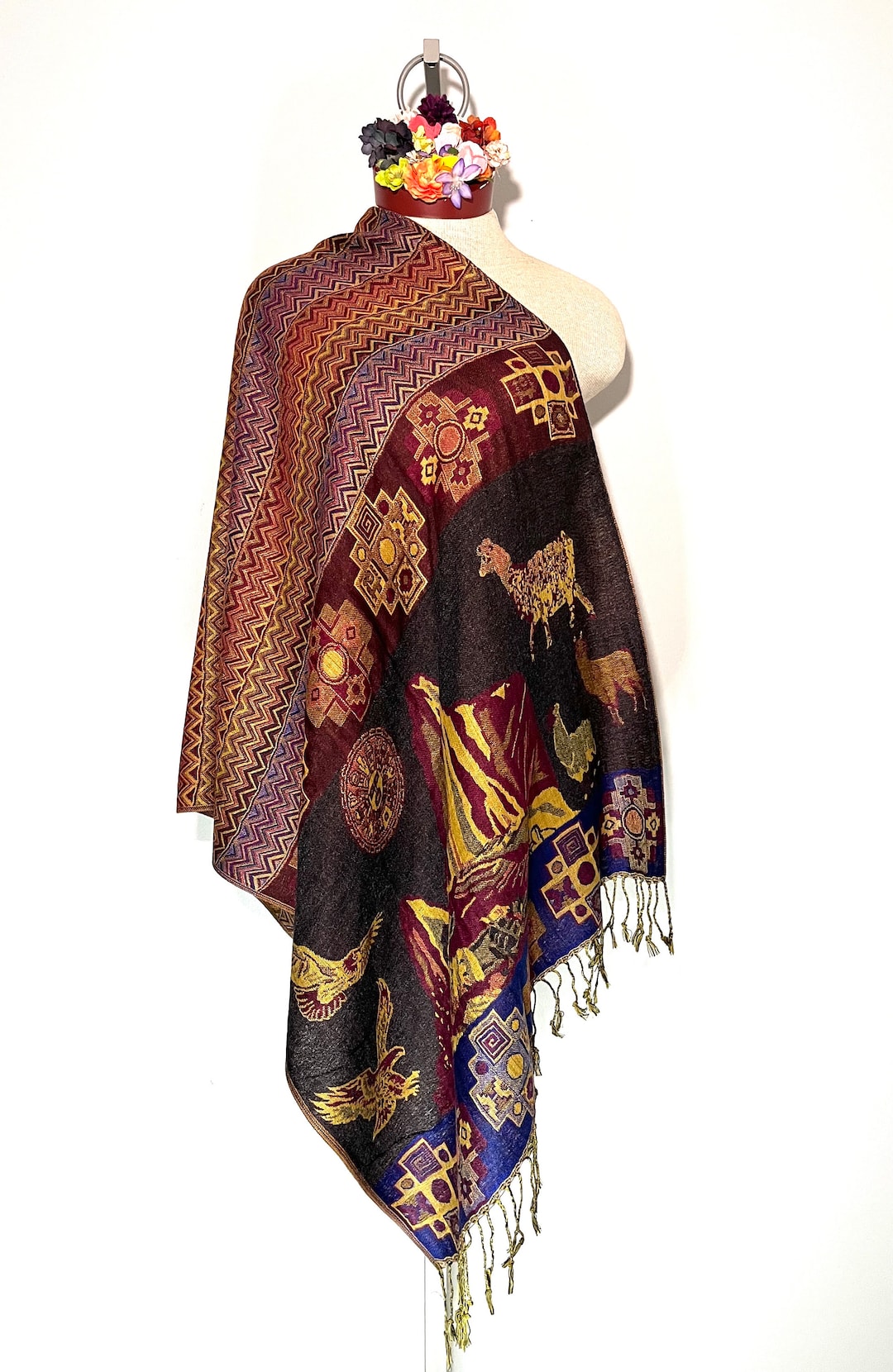 Peruvian Pashmina Shawl Wrap for Women. Cotton Shawl With Machupicchu ...