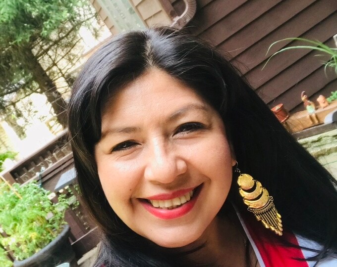 Peruvian Earrings in Alpaca, Inka Earrings, Long Golden Peruvian ...