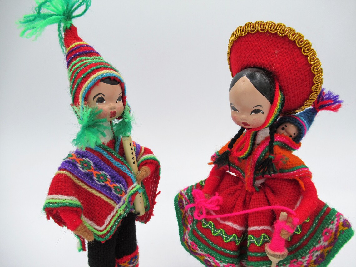 Set of 2 Peruvian Handmade Dolls, Folk Art Dolls 8" Tall - Etsy