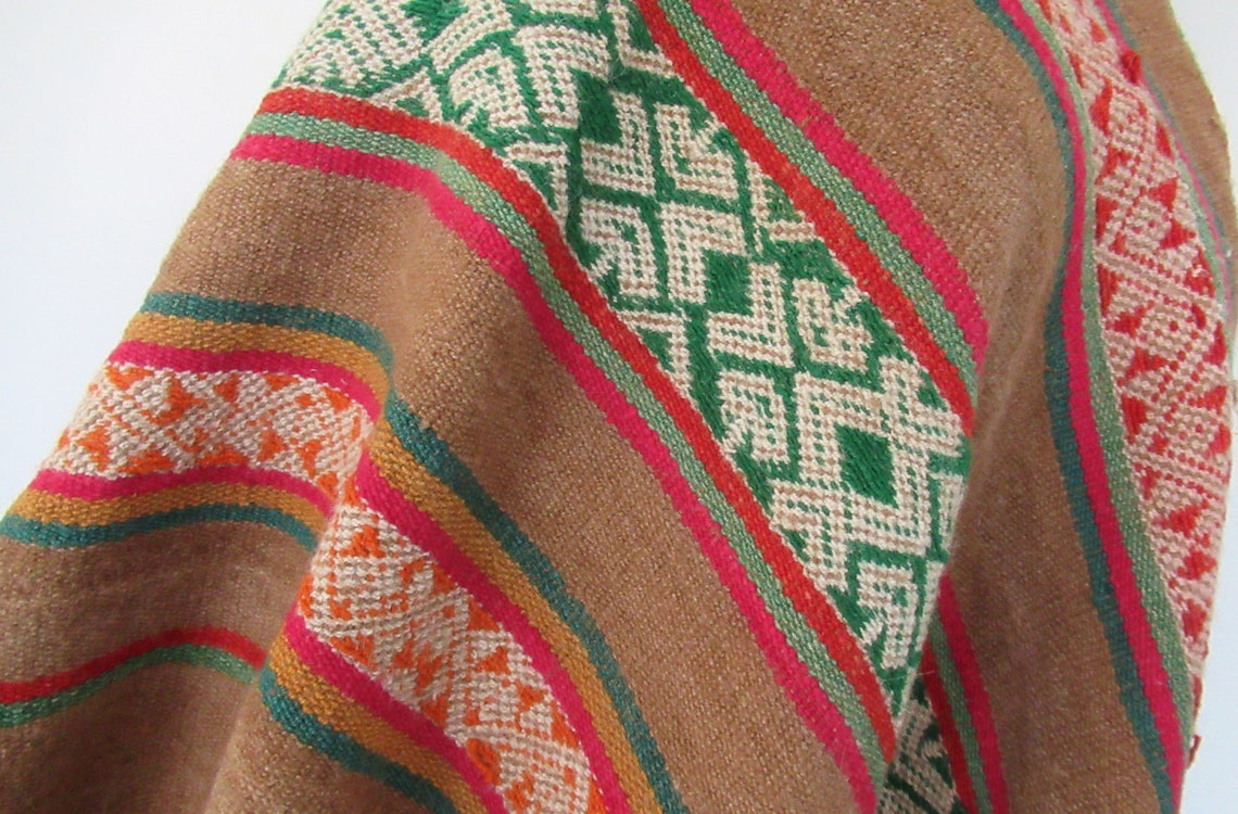 Vintage Peruvian Traditional 100% Alpaca Poncho/ Andean Mountain Aguayo ...