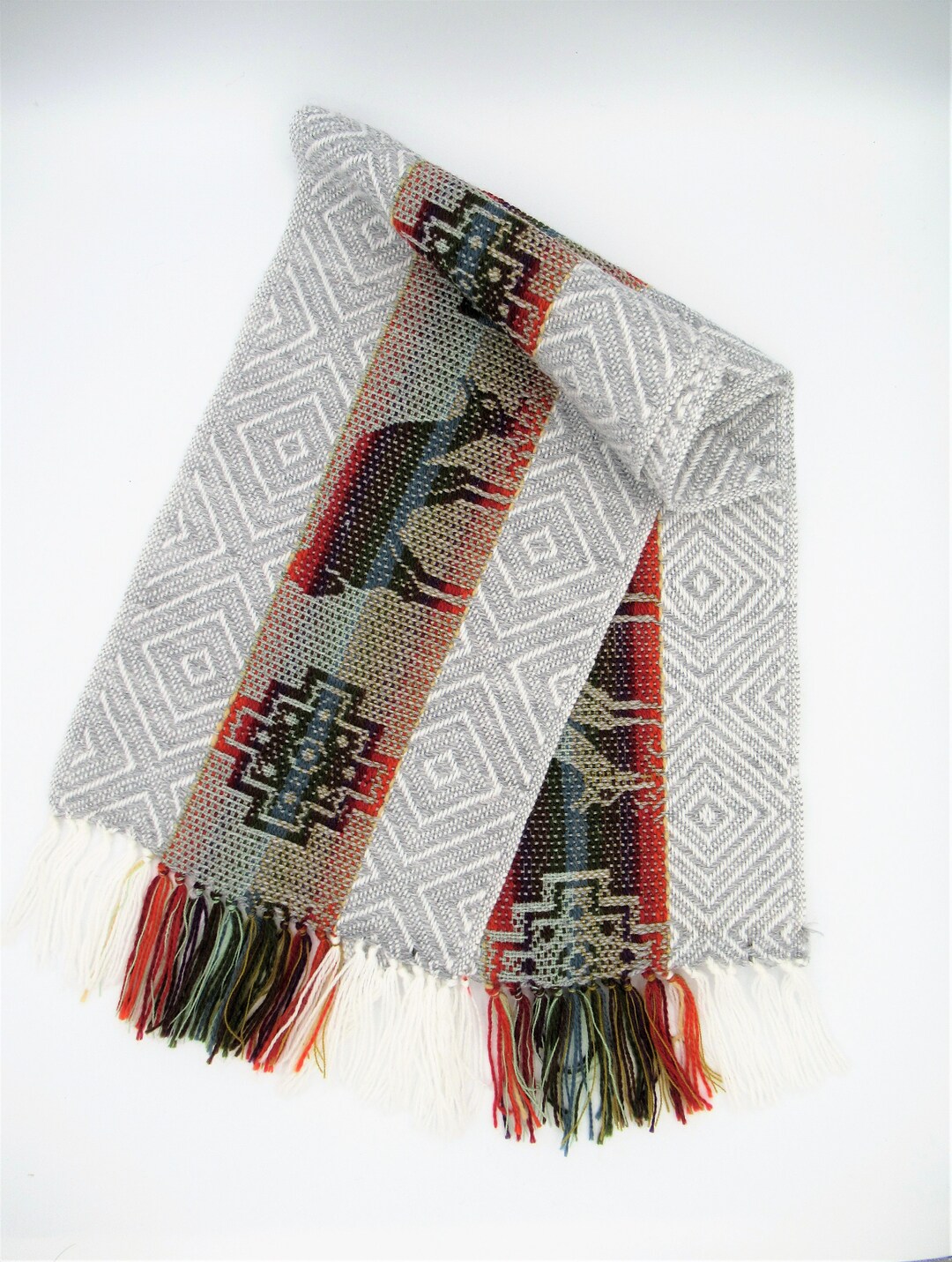 Alpaca Blend Unisex Scarf With Llama and Chakana Design/peruvian Alpaca ...