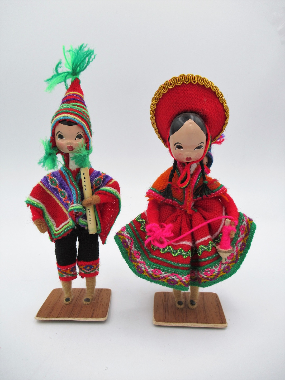 Set of 2 Peruvian Handmade Dolls, Folk Art Dolls 8" Tall - Etsy