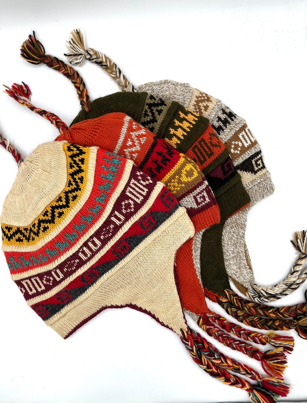 Alpaca Chullo Hat Reversible for Adults, Beanie With Ear Flaps Unisex ...