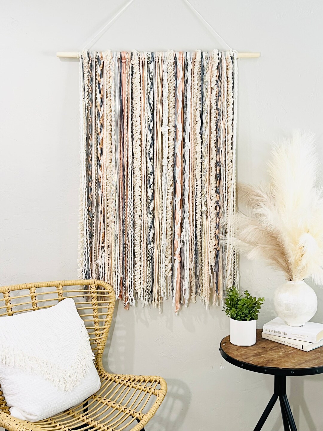 Yarn Wall Hanging Macrame Peach Light Blue Grey Beige Peach - Etsy