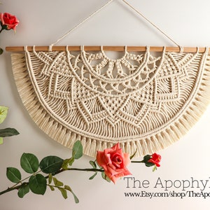 70cm Macrame Wall Hanging Semicircle Half-mandala Design in Natural Cotton, Modern Boho Style ...