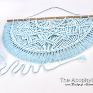 Light Blue Macrame Wall Hanging, Semi-circle Half-mandala Design on Oak ...