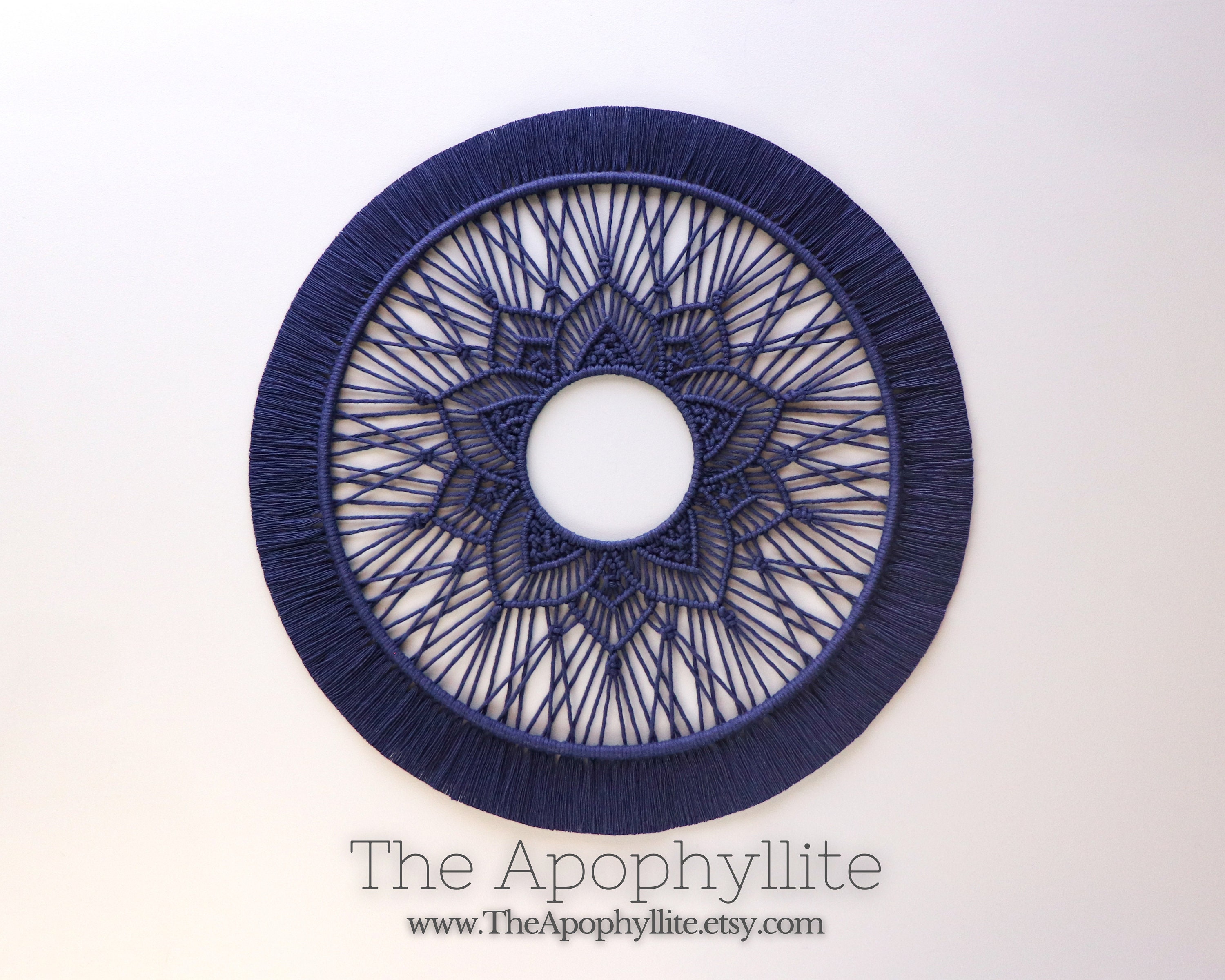 Macrame Mandala Circle Navy Blue Wall Hanging 50cm- Artisan Fibre Art ...