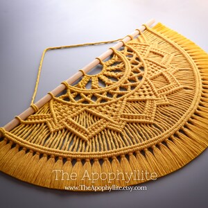 Mustard Macrame Wall Hanging, Semicircle Half Mandala Design Mustard Yellow Cotton, Oak Wood ...