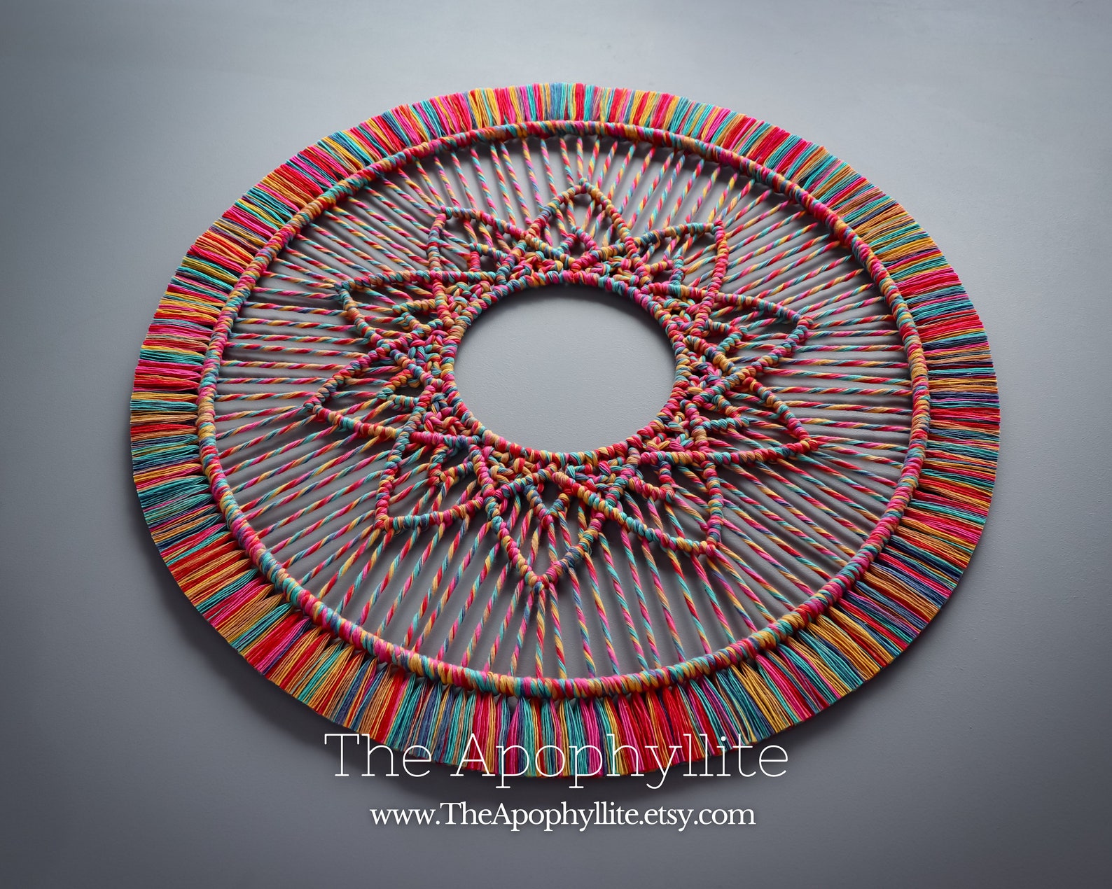 Rainbow Macrame Mandala 53cm Circle Wall Hanging. Fun Vibrant ...
