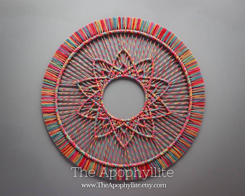 Rainbow Macrame Mandala 53cm Circle Wall Hanging. Fun Vibrant ...