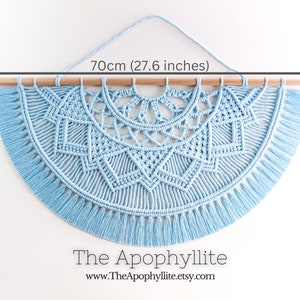 Light Blue Macrame Wall Hanging, Semi-circle Half-mandala Design on Oak ...