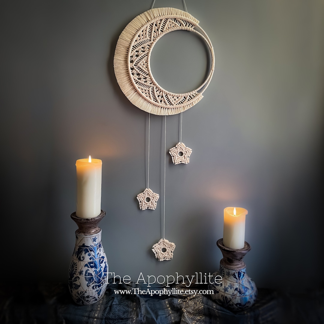 Macrame Moon & Stars Wall Hanging. Bedroom, Nursery or Mystic Decor ...