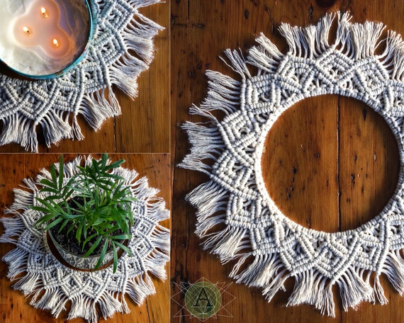 Modern macrame circle wreath or table decor. Surround for pot | Etsy
