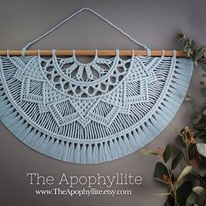 Light Blue Macrame Wall Hanging, Semi-circle Half-mandala Design on Oak ...