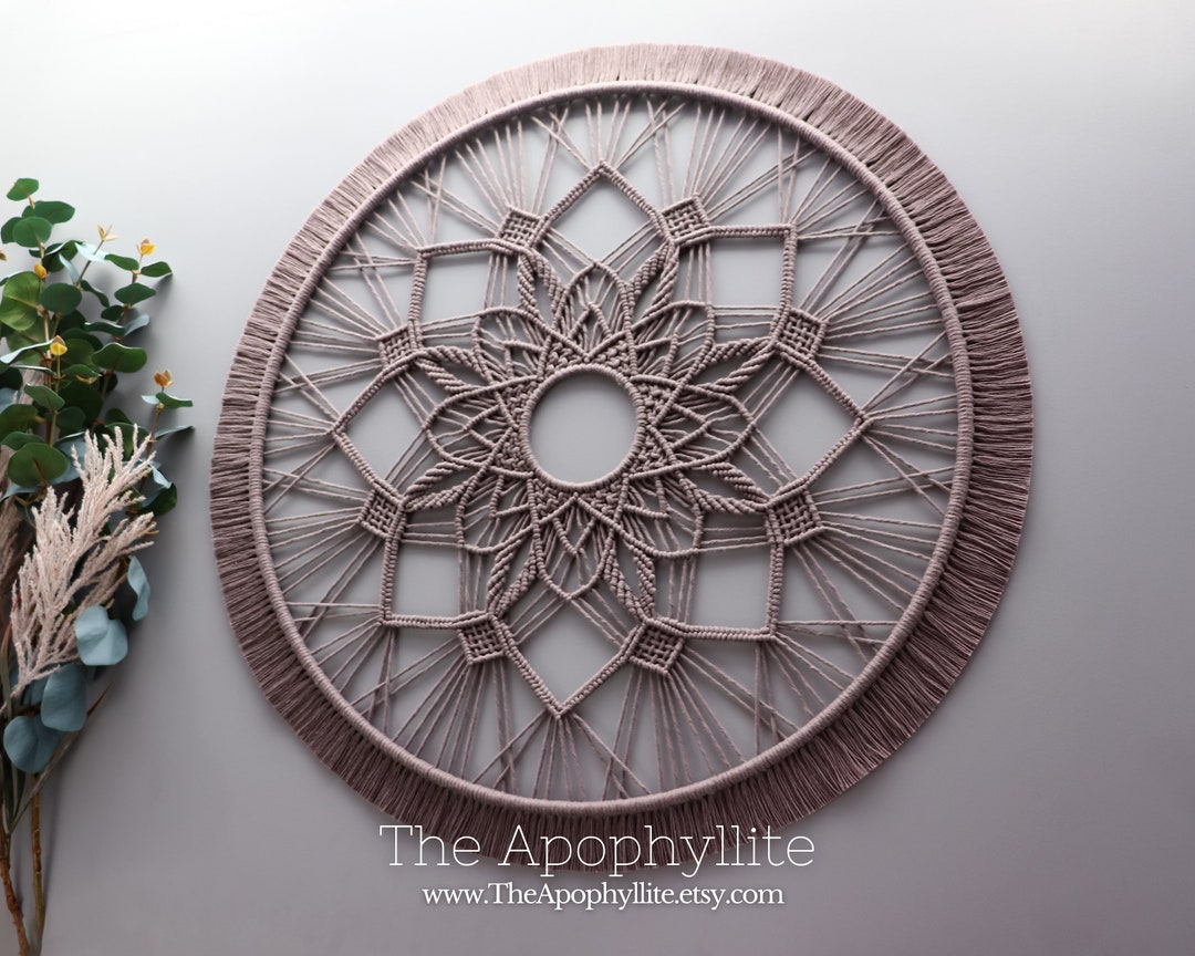 68cm Grey Macrame Mandala Large Wall Hanging Cotton. Handmade Charcoal ...