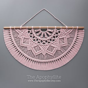 Macrame Wall Hanging Light Pink Cotton Semicircle Half Mandala Design on Dowel. Modern Boho ...