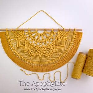 Mustard Macrame Wall Hanging, Semicircle Half Mandala Design Mustard Yellow Cotton, Oak Wood ...