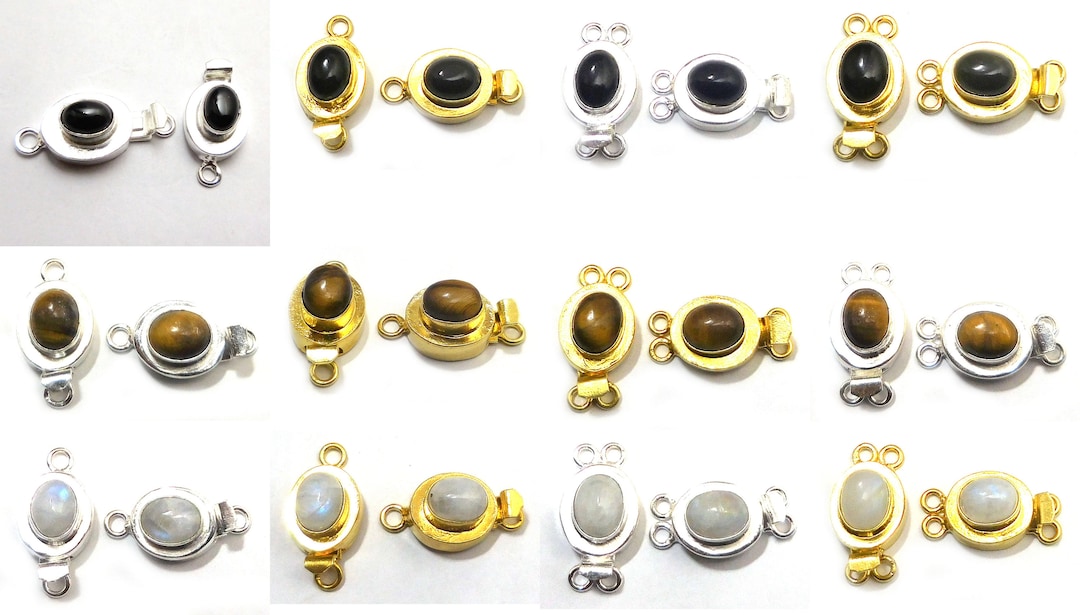 1 Pc Sterling Black Onyx Tiger Eye Moonstone Silver Plated 18k Gold ...