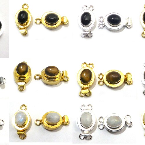 1 Piece Gem Stone Box Clasp 1 Strand Real Silver Plated 24k - Etsy