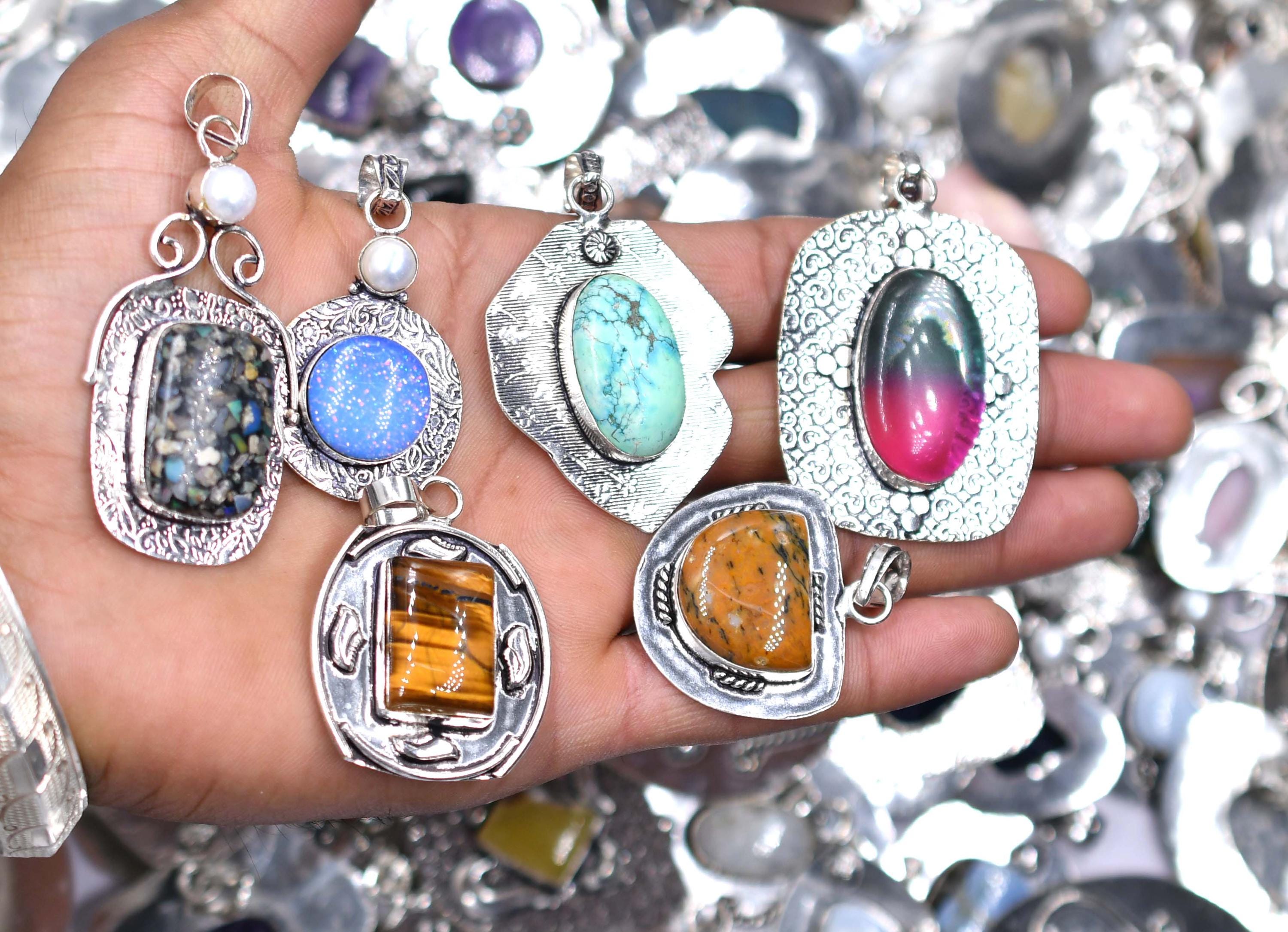 BULK SALE ! 5 to 100 Mix Gemstone Pendants Wholesale Lot 925 Sterling ...