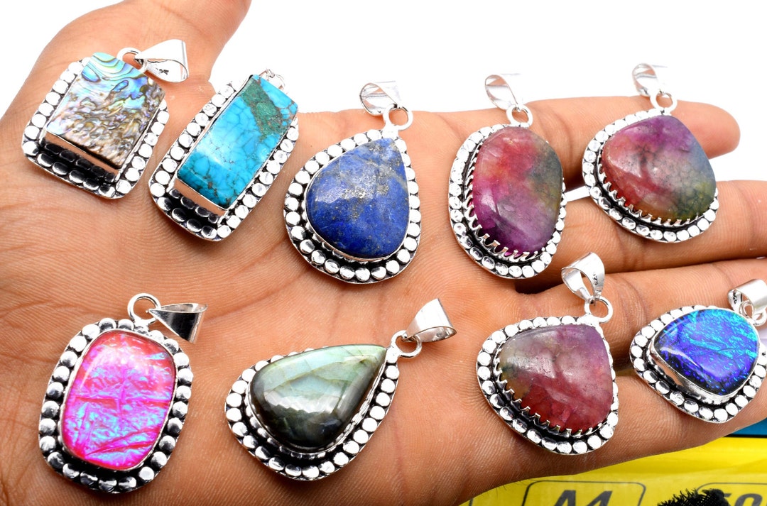 Assorted Natural Gemstone Necklace Pendant Lots, Mix Shape & Mix Size ...