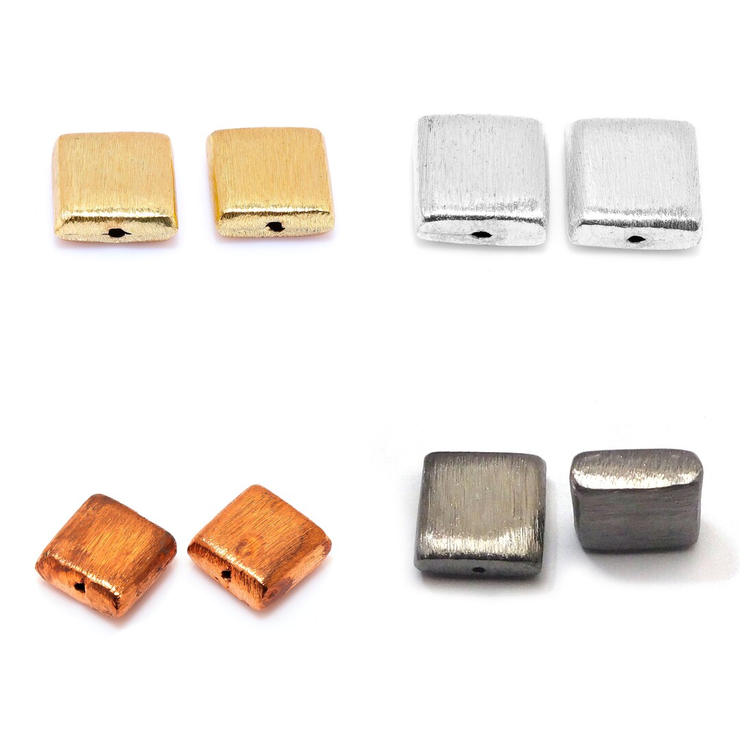 4 Pcs 14x6mm Cushion Bead Brushed Beads Sterling Silver Plated Copper ...
