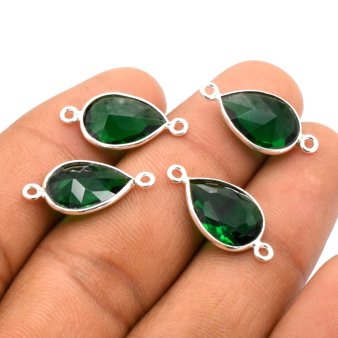 5 Pcs 22x11mm Green Onyx Connector Silver Plated ,bezel Pendent ...