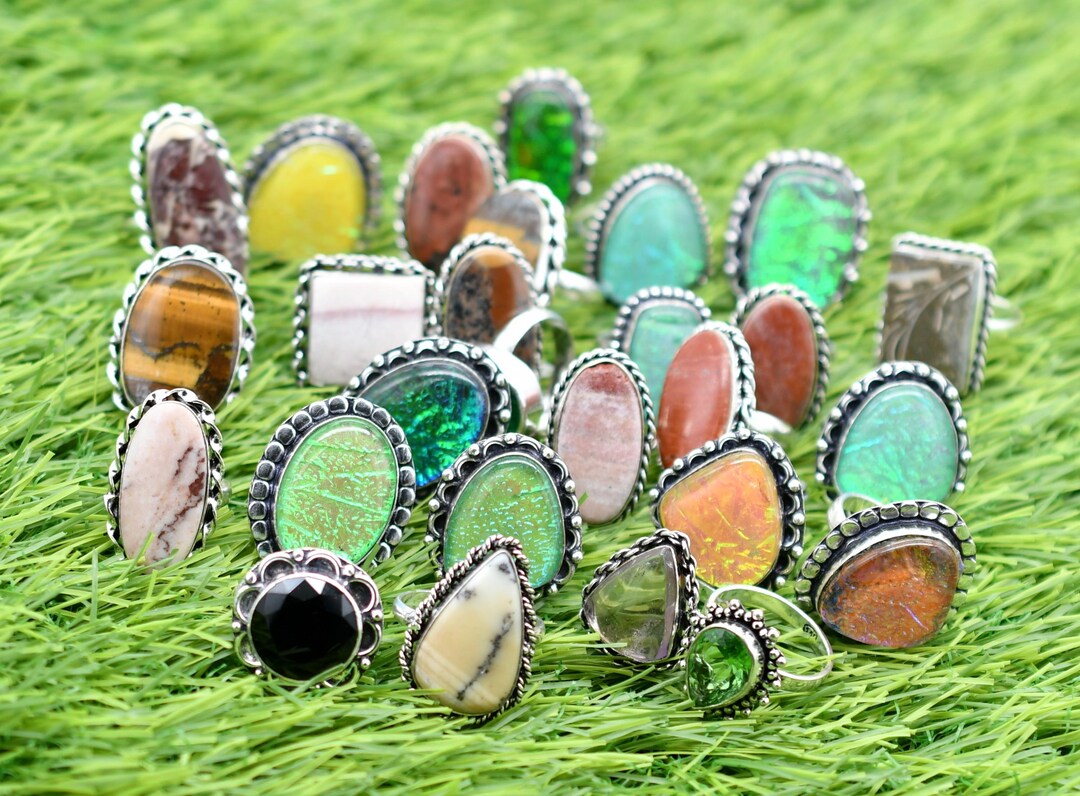 Rings Lots Natural Mix Gemstone, Wholesale Ring Lot, Crystal Ring ...