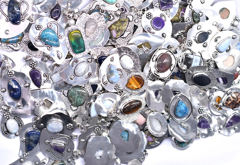 BULK SALE ! 5 to 100 Mix Gemstone Pendants Wholesale Lot 925 Sterling ...