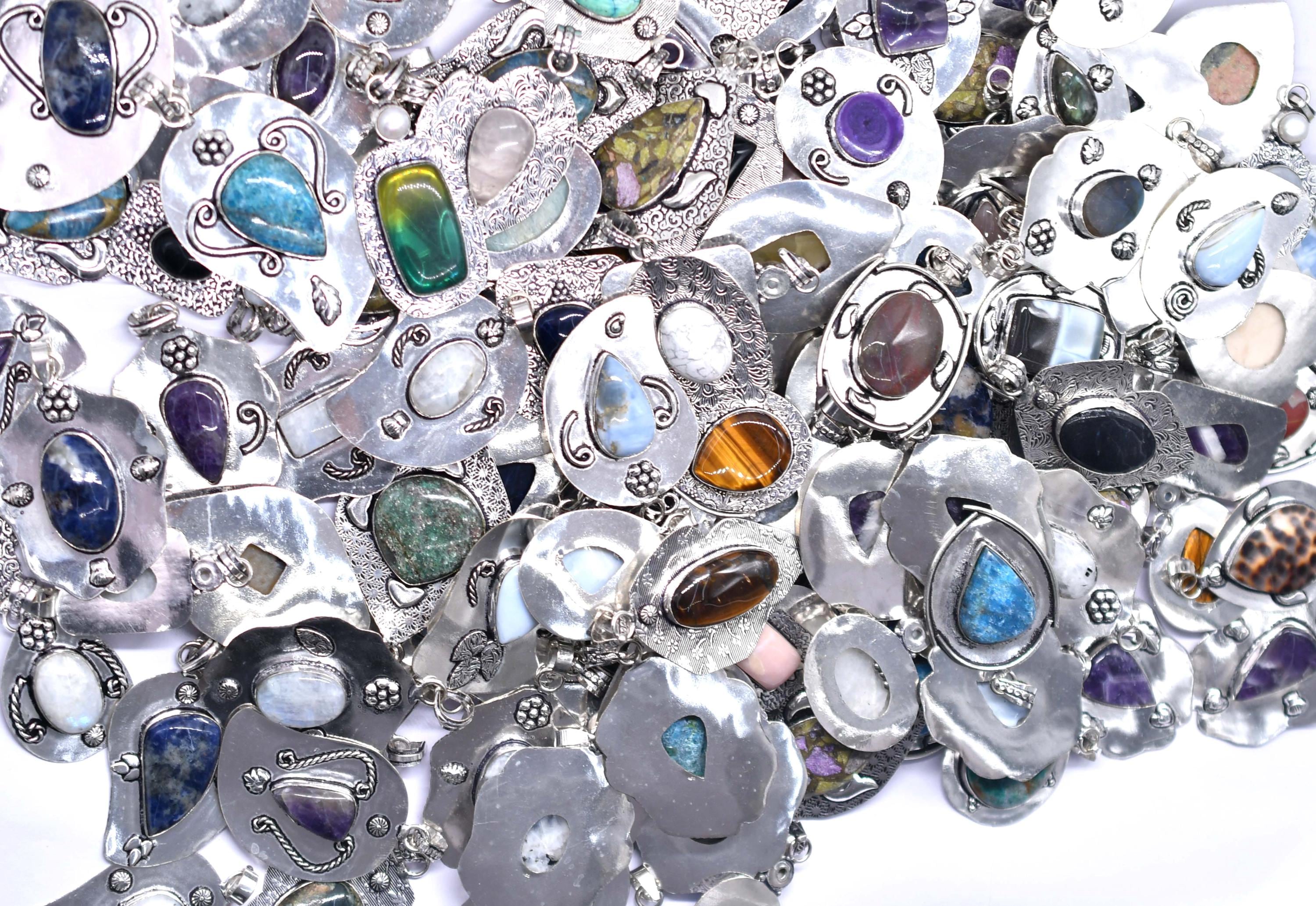 BULK SALE ! 5 to 100 Mix Gemstone Pendants Wholesale Lot 925 Sterling ...