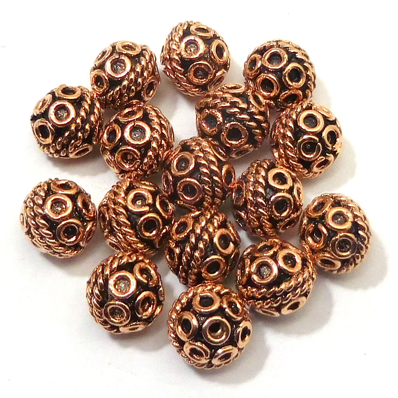 8mm 10mm Solid Copper Bali Bead Antique Sterling Silver Plated Antique ...