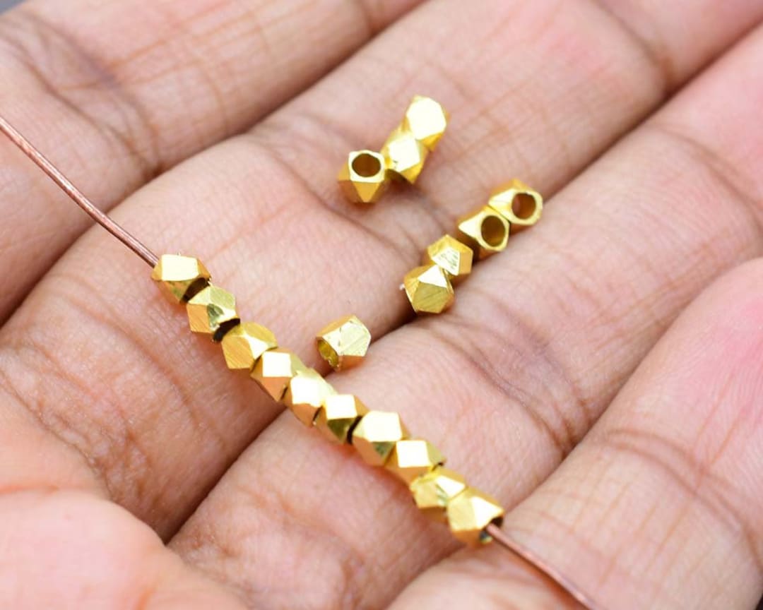 200 Pcs 2mm Tiny Spacer Beads Diamond Cut Faceted Spacer Beads 18k Gold ...