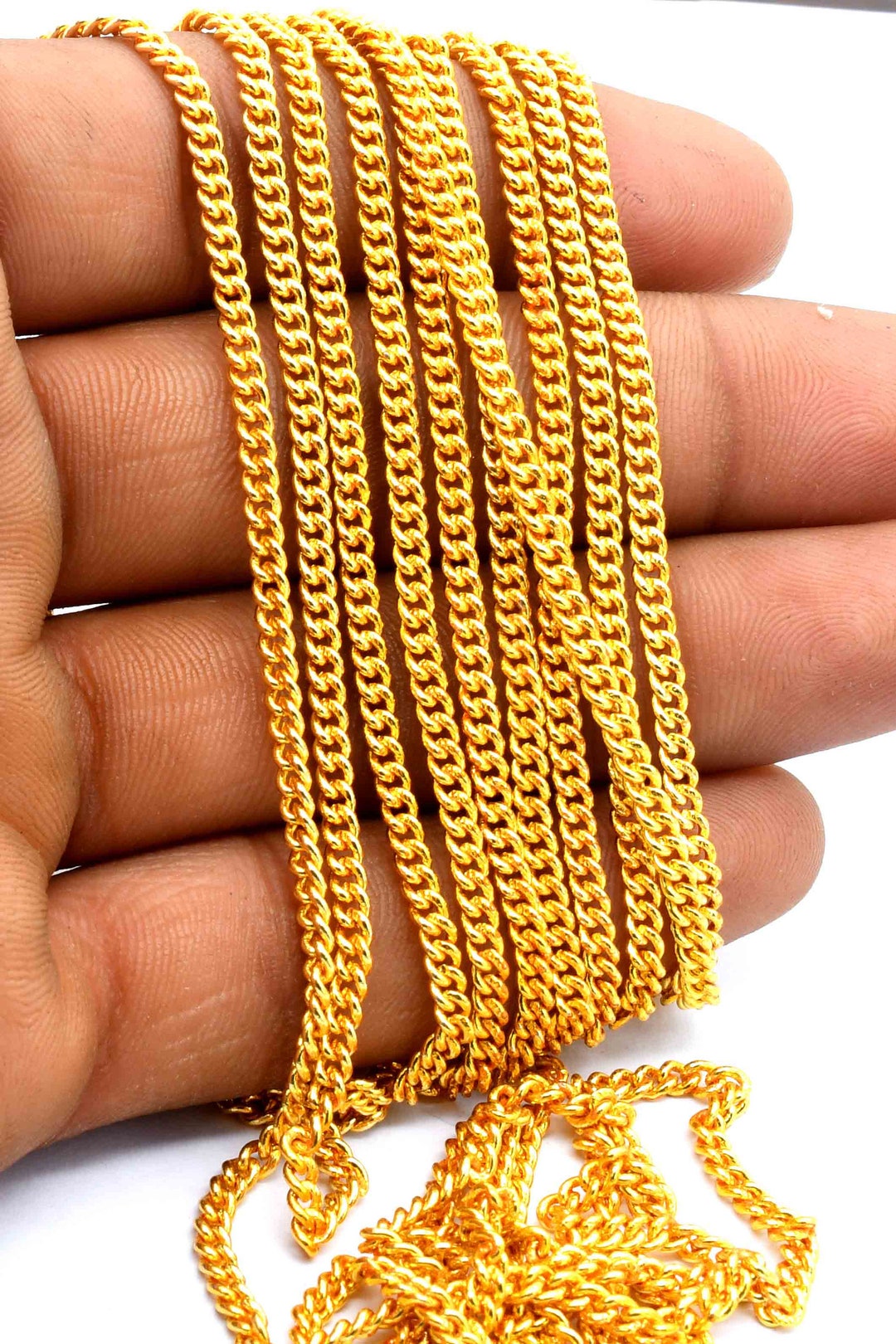 2 Foot 2mm Gold Plated Raw Brass Chain Raw Brass Brass Rollo Chain ...