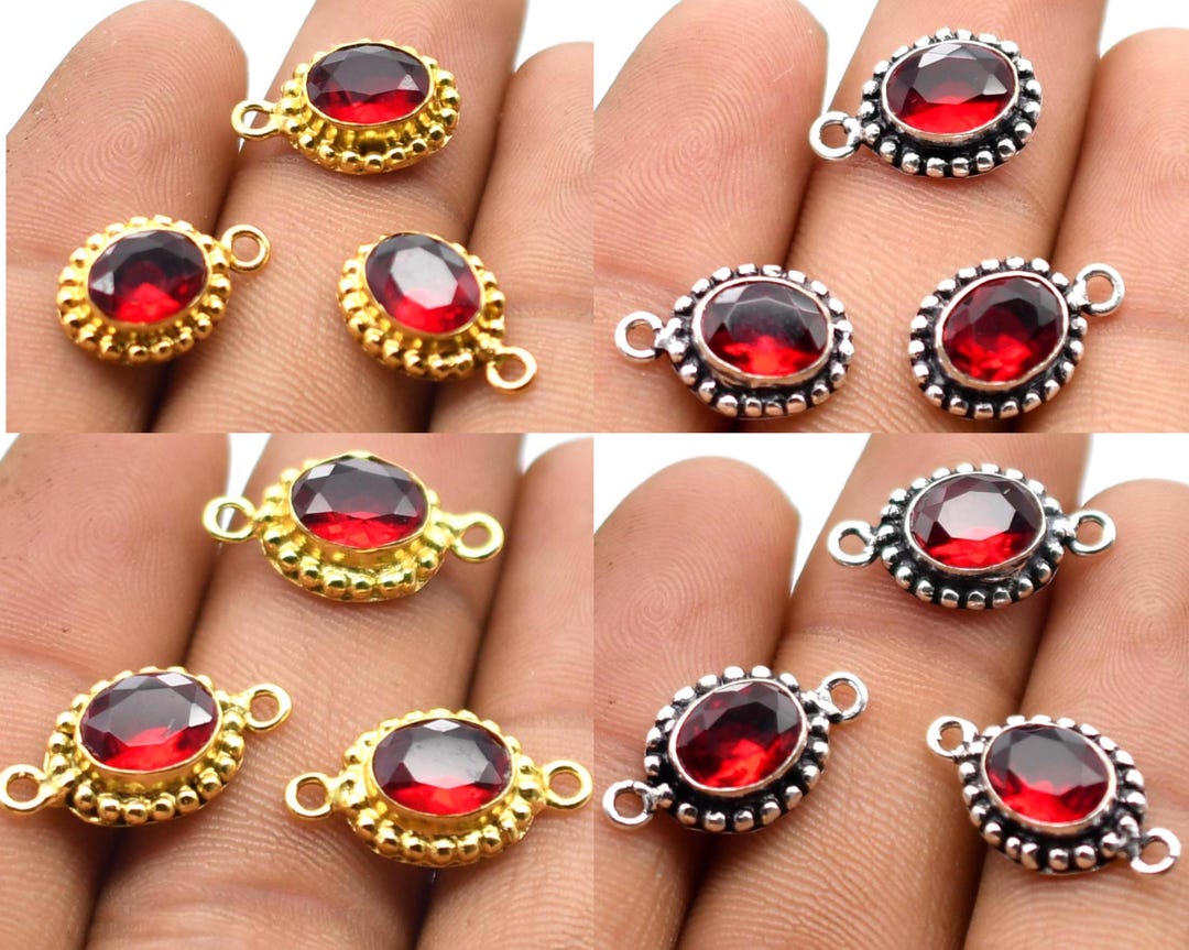 21x11mm Oval Red Garnet Connector Antique Silver Plated and Gold Plated ...