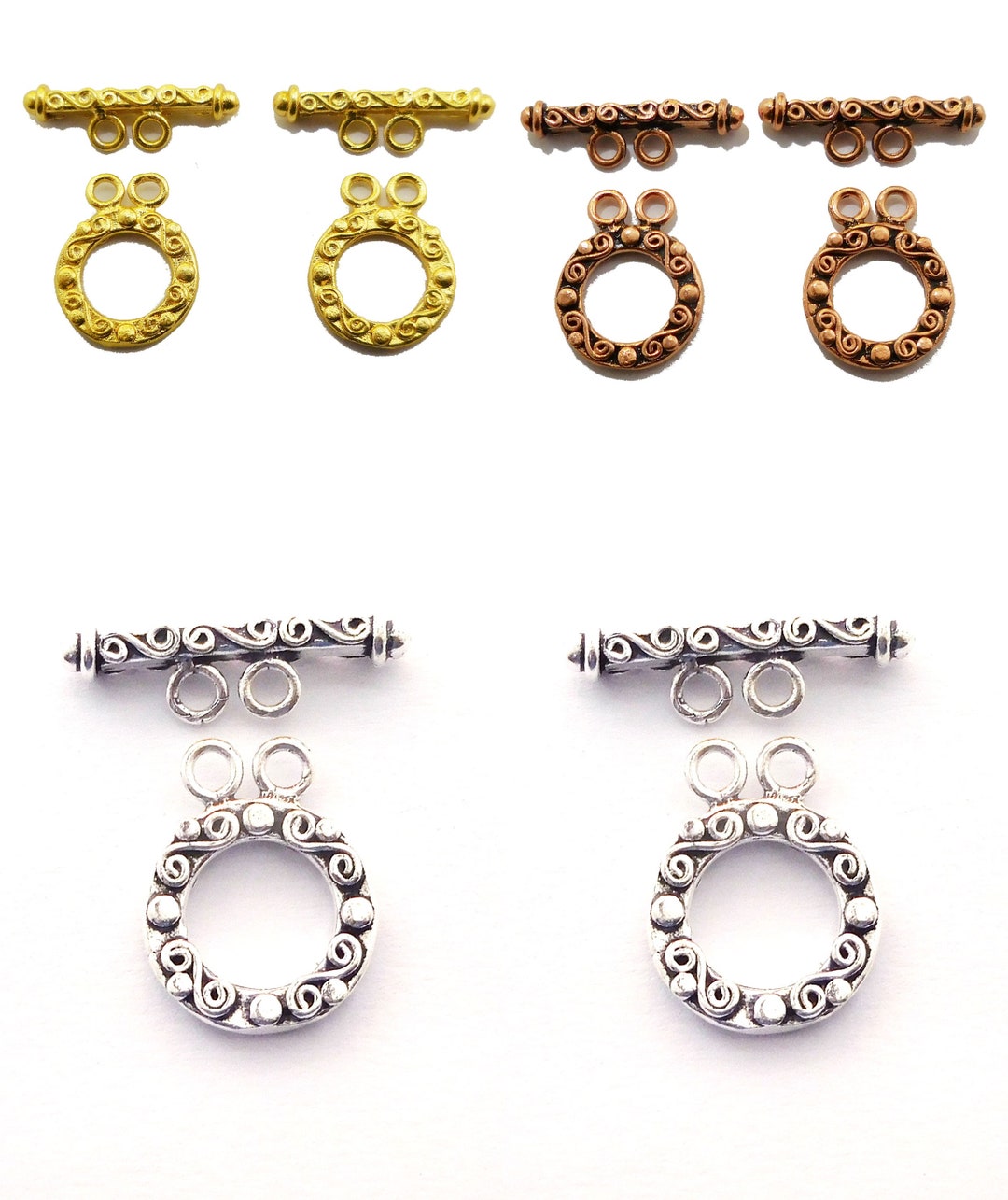 2 Set 29x18mm Oxidized Silver Plated 18k Gold Gold Plated Toggle Clasp ...