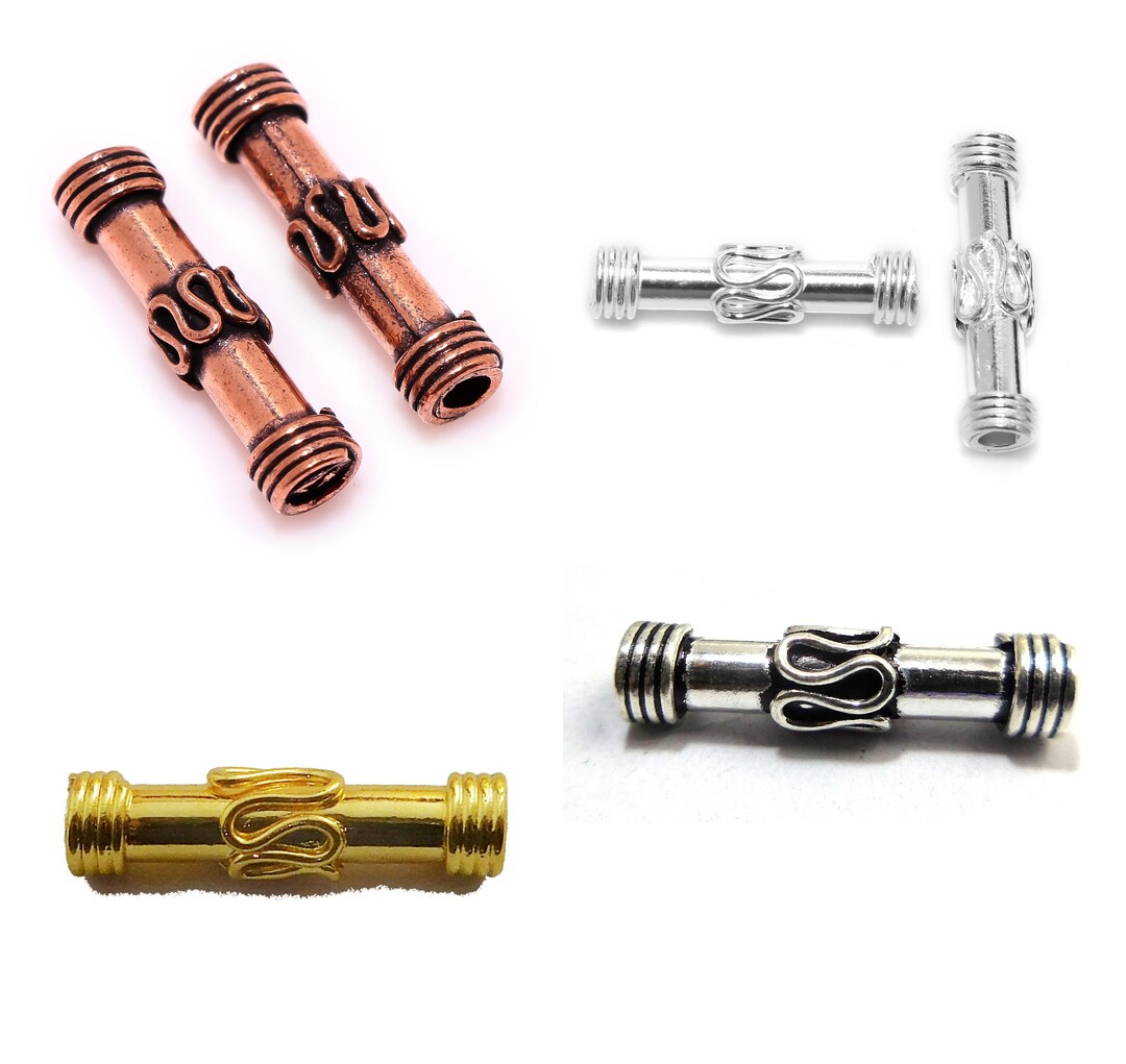 5 Pcs 22x5mm Bali Pipe Tube Bead Antique Silver Plated Antique Copper ...