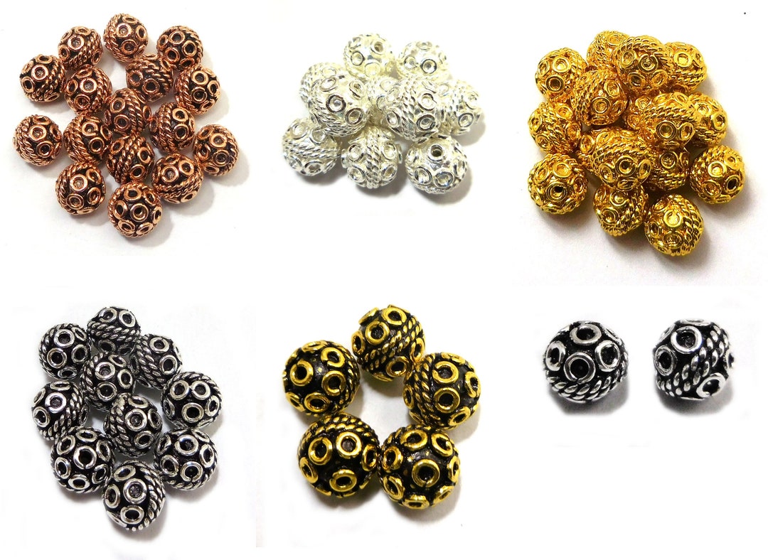8mm 10mm Solid Copper Bali Bead Antique Sterling Silver Plated Antique ...